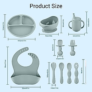 Silicone Baby Feeding Set, FOTEEMO Led Weaning 11-Piece Feeding Eating Supplies Self Feeding Baby Utensils Eating Suction Bowl For 6+ Months Toddler （Blue）