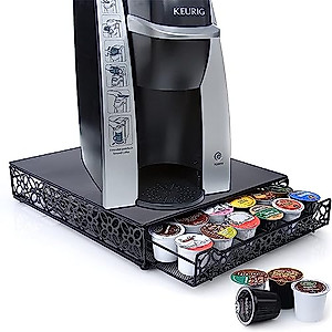 Home-It K Cup Holder for Counter - Storage Drawer for Keurig K-Cup Coffee Pod Organizer - Metal Designed K-Cup Storage, 42 Pod Capacity Compact Under Coffee Pot