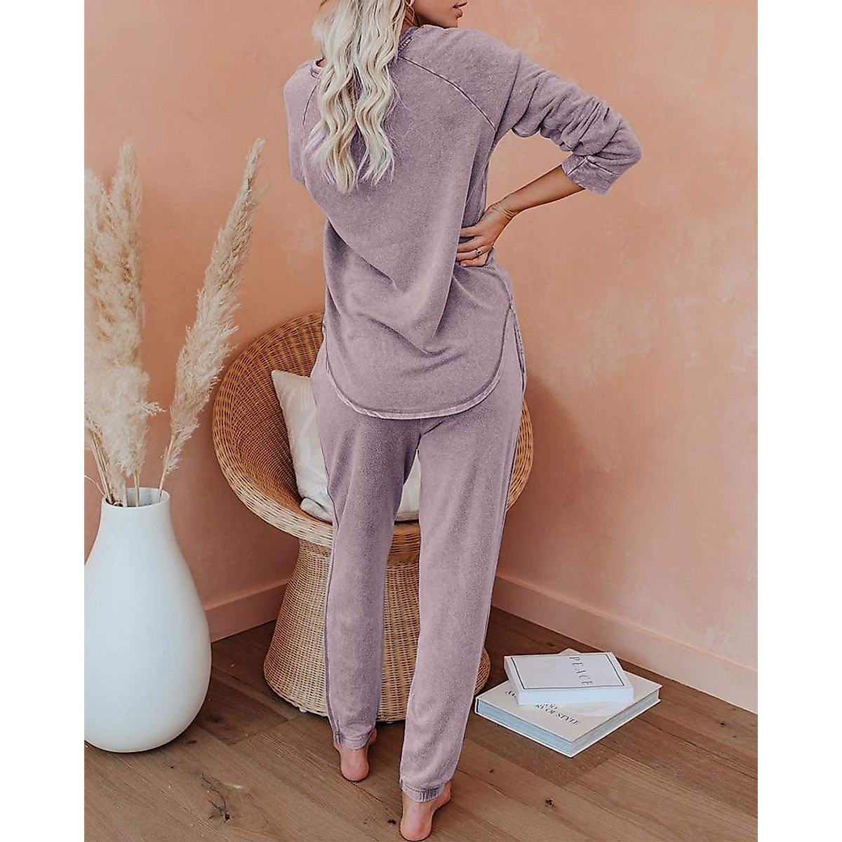 Eurivicy Women's Solid Loungewear Set 2 Piece Long Sleeve Pullover and Drawstring Sweatpants Sport Outfits Sets