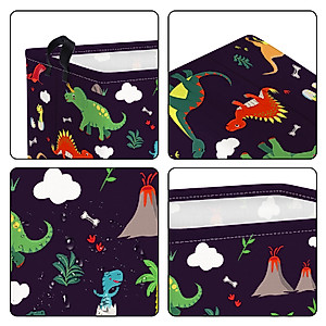 Clastyle Black Dinosaur Boys Shelf Basket Kids Tree Volcano Triceratops Toy Storage Bin Rectangle Clothes Books Storage Cube, 36L