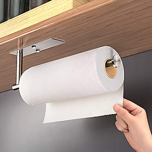 VAEHOLD Self Adhesive Paper Towel Holder Under Cabinet Mount, Wall Mounted Paper Towel Roll Holder for Kitchen, Bathroom, Cabinet, Wall - SUS304 Stainless Steel