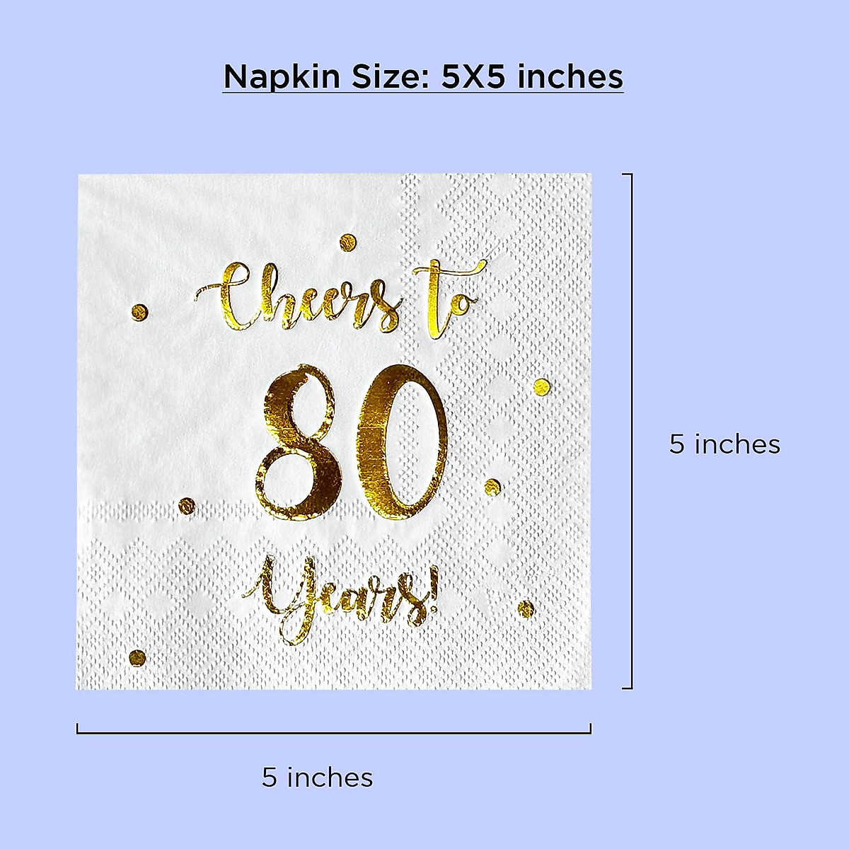 Cheers to 80 Years Cocktail Napkins | Happy 80th Birthday Decorations for Men and Women and Wedding Anniversary Party Decorations | 50-Pack 3-Ply Napkins | 5 x 5 inch folded (White)