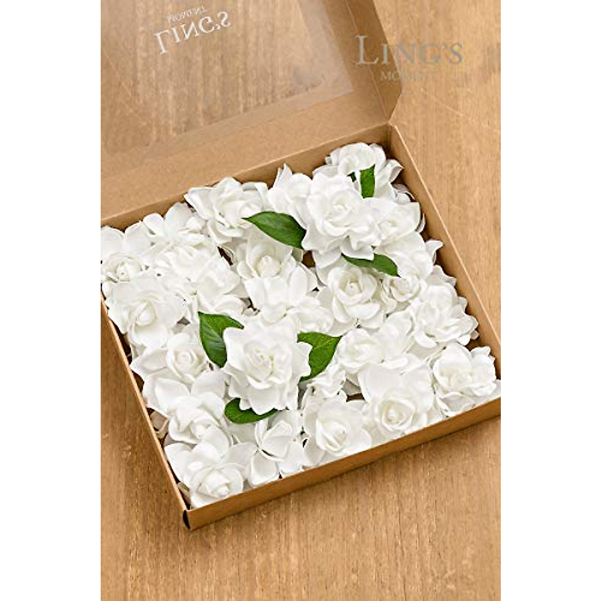 Ling's Moment Artificial Flowers White Gardenia Fake Flowers 2.7" 25 pcs w/Stem for DIY Wedding Bouquets Boutonnieres