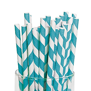 Turquoise Paper Striped Straws (24 Pc)