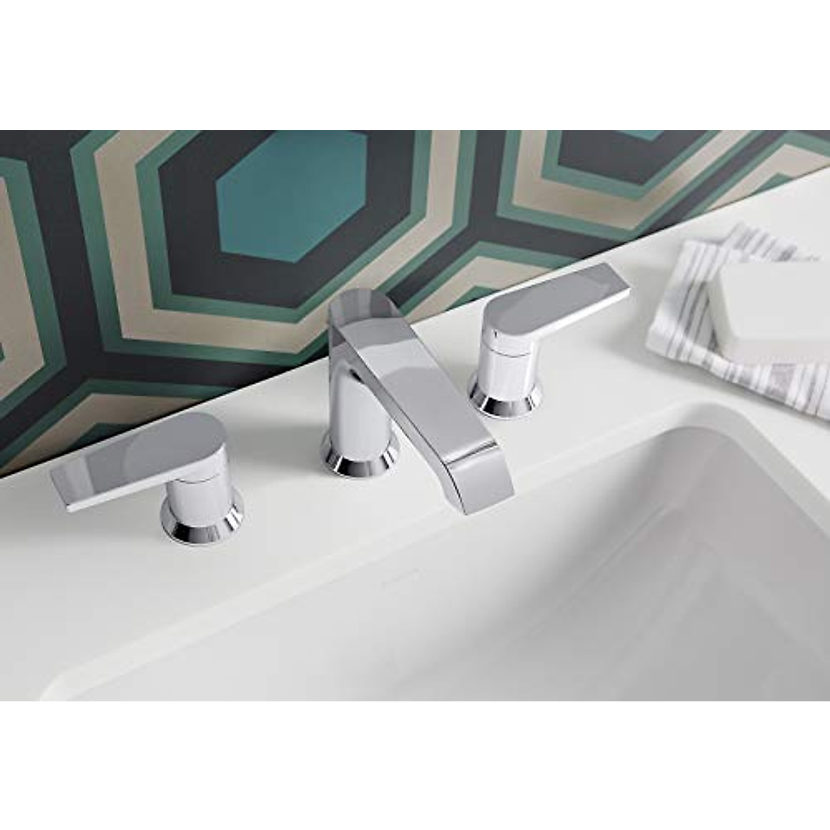 KOHLER 97093-4-CP Hint Widespread Bathroom Faucet with Pop-Up Drain Assembly, 3 Hole 2-Handle Bathroom Sink Faucet, 1.2 gpm, Polished Chrome