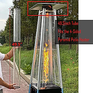 Unicoshape Patio Heater Replacement Parts - 49.5" Tall 4" Diameter - Quartz Glass Tube - Compatible with Four-Sided Pyramid Flame Outdoor Heater - with Neoprene Rubber Silicone Connecting Ring