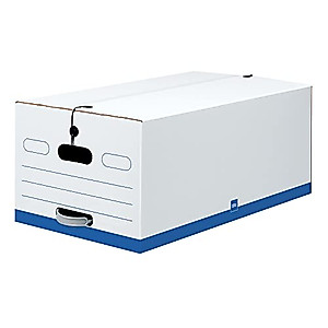 Office Depot® Brand Quick Set-Up Storage Boxes With String & Button Closure, Legal, 24" x 15" x 10", 60% Recycled, White/Blue, Pack Of 12