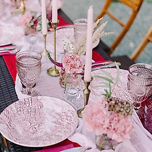 Kingrol 6 Pack Vintage Water Goblets, 10 oz Wine Glasses, Mixed Drink Glasses, Romantic Pink Drinkware Set for Wedding, Party, Daily Use