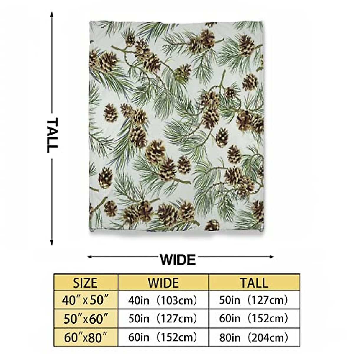 Flannel Blanket Seamless Pattern with Pine Cones Souvenir Blanket for Air-Conditioned Room Twin Bed Living Room Bedroom Sofa Beach Camping Cold Cinema Travel Throw Blankets, White 19, 50x40inch