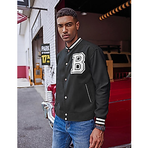 COOFANDY Men All Black Varsity Jacket Costume Letterman B Bomber Vintage Jacket Casual Stylish Jacket