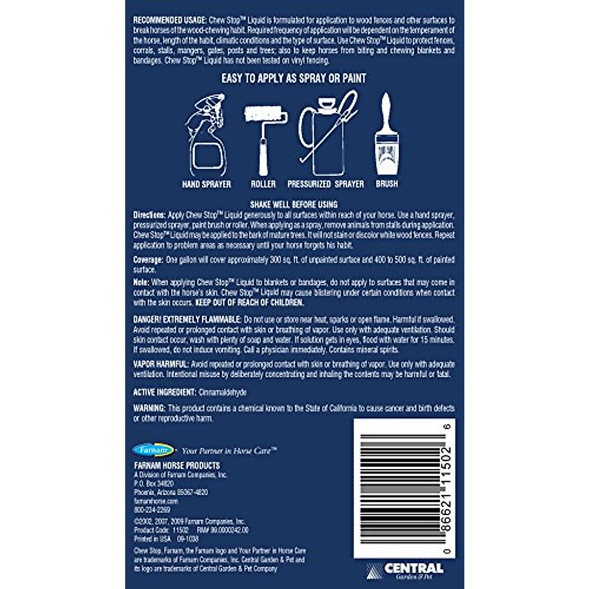 Farnam 272582 Chew Stop Liquid Chewing Deterrent for Horses, 64 oz