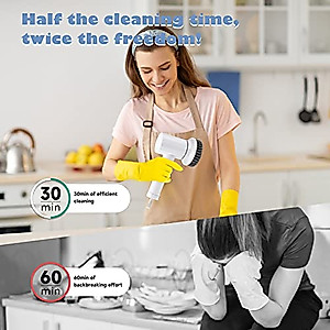 CONERX Electric Spin Scrubber Cordless Power Cleaning Brush with 4 Replaceable Brush Heads 2 Adjustable Speeds for Bathroom Kitchen Dishes Tub Sink Tile Window Floor Grout, White