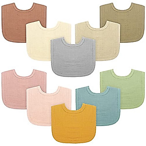 ME.FAN Baby Bibs [10 Pack] Muslin Baby Bibs, Cotton Baby Drooling Bibs for Unisex Boys Girls, Baby Bandana Drool Bibs for for Infant, Toddler - Solid Colors