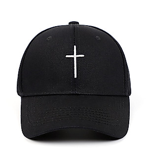 Cross Embroidery Baseball Cap,Adjustable Structured Dad Hat for Men Women Sun Hat (Black-1)