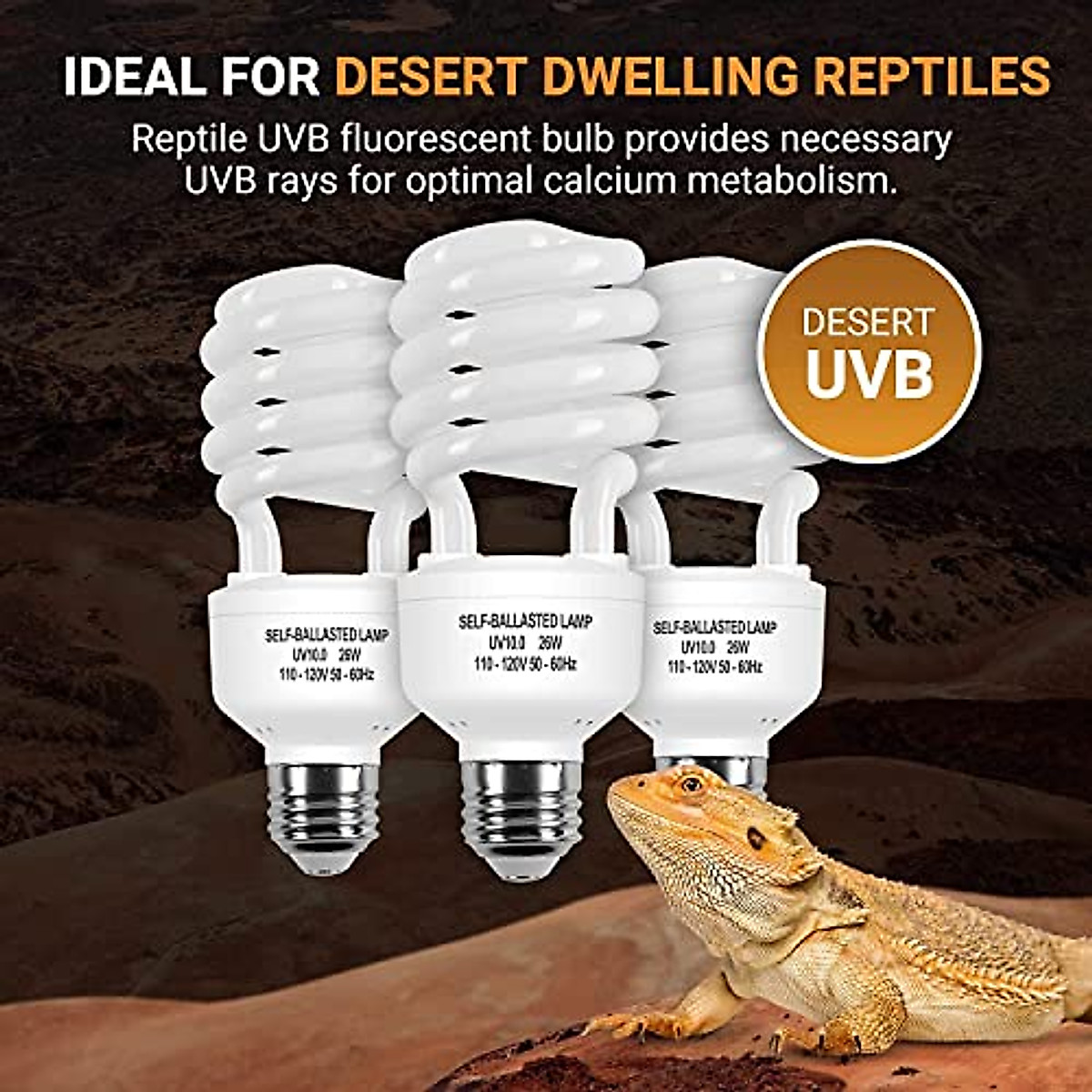 Simple Deluxe 2-Pack Reptile Compact Fluorescent Lamp Light Bulb for Rainforest Tropical Terrarium, Lizard, Turtle, UVB 10.0, 26W