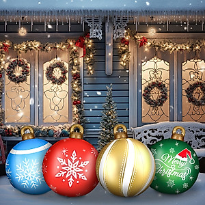 Jetec 4 Pcs 32 Inch Giant Christmas Ball Ornaments - Outdoor Inflatable PVC Decorated Yard Decorations (Stylish)