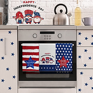 Tudomro 4th of July Kitchen Towels Dish Towels Set of 3 Patriotic Kitchen Towels American Flag Stars Stripe Dishtowel for Independence Day Memorial Day Kitchen Home Decor, 3 Styles, 24 x 16 Inch