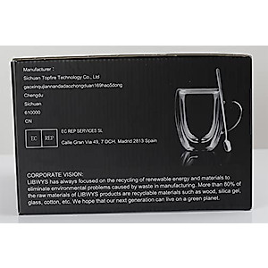 LIBWYS 4 Pack Double Walled Coffee Cups Glasses Mugs, 12oz Espresso Cappuccino Latte Tea Cups with Handle, Heat Resistant Borosilicate Clear Glasses 350ml