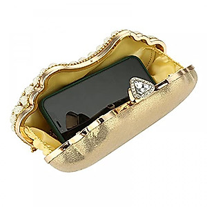 Women Crystal Evening Clutch Purse Pearl Flower Crossbody Bag Lady Tassel Wedding Party Hand Bags with Chain (Light gold)