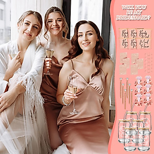 Irenare 36 Pcs Bridesmaid Proposal Gifts Bridal Shower Gifts 16 oz Glass Cup Cosmetic Makeup Bags Invited Cards Scrunchies Hair Knotted Bracelets Diamond Pens Favors for Wedding (Rose Gold)