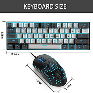 Gaming Keyboard and Mouse Combo, 60% Compact Mechanical Keyboard with Blue LED Backlit, PC Gaming Keyboard and Mouse,Detachable Type C to A Cable Wired Keyboard for PC/Laptop