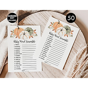 50 Baby Shower Word Scramble (50-Cards) Fun Baby Shower Game Activity, Gender Neutral Boy or Girl, Pumpkin, Autumn