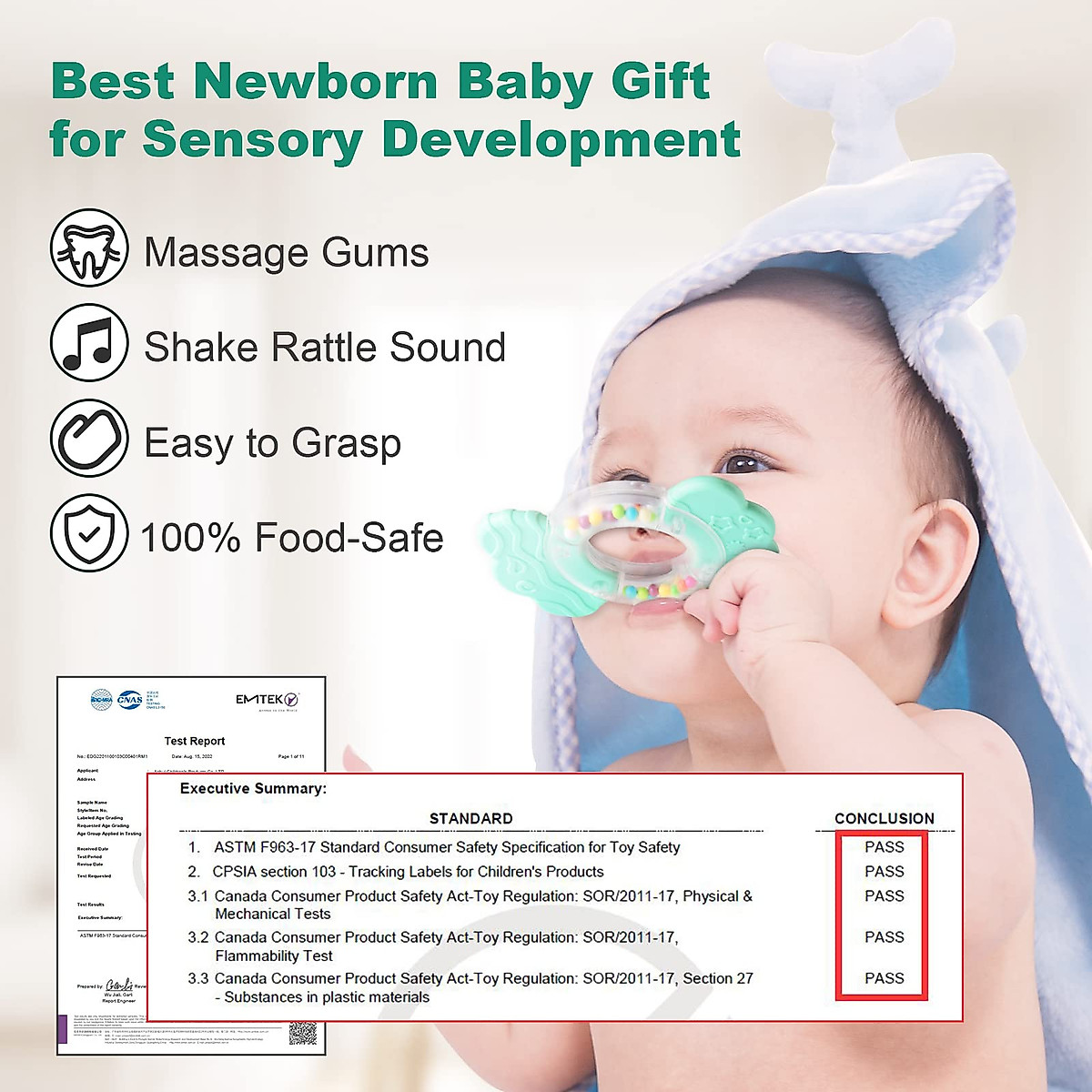 Baby Rattle Teething Toys for Babies 0-6-12 Months 10Pcs, Early Educational Infant Toys Gift Set for Boy Girl 3-6 Months, Newborn Sensory Toys Teether, Grab Shaker, Tummy Time Rattle with Storage Box