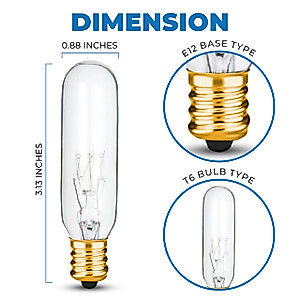 OhLectric Clear T6 Tubular Incandescent Light Bulb - 25 Watt Dimmable Bulb with E12 Candelabra Base - Warm White Color, Pack of 12
