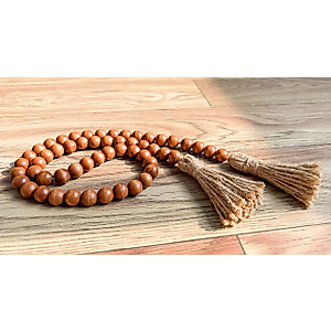 Meplait 39in Wood Bead Garland Farmhouse with Tassels,Versatile Prayer Beads Boho Chic Wall Hanging Home Decor (Brown)