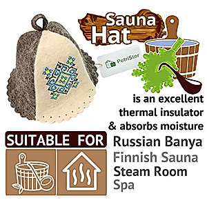 PetriStor Ukrainian Sauna Hat Ornament Blue - Hats Sauna Hat for Men - Ukraine Sauna Hat for Men - Bathhouse Hat - Natural Felt - Sauna Hat Finnish - Wool Sauna Hat for Men