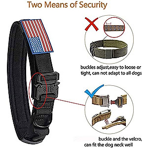 Tactical Dog Collar with USA American Flag - Military Dog Collar Thick with Handle - Heavy Duty Nylon K9 Collar Adjustable Metal Buckle for Medium Large Dogs L Chew Proof with 2 Patches