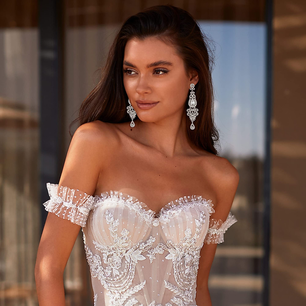 BriLove Women's Wedding Bridal Crystal Art Deco Long Chandelier Dangle Earrings Clear Silver-Tone