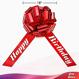 Zoe Deco Happy Birthday Car Bow (Red, 18 inch) Gift Bows, Giant Bow for Car, Birthday Bow, Huge Car Bow, Car Bows, Big Red Bow, Bow for Gifts, Christmas Bows for Cars, Gift Wrapping, Big Gift Bow