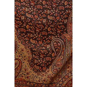 Exotic India Reversible Jamawar Shawl with Woven Paisleys - Color Caviar Black