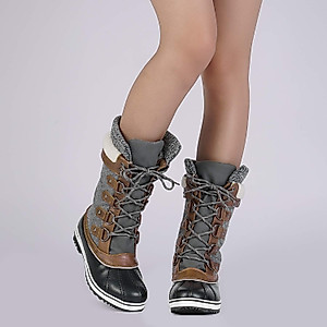 DREAM PAIRS Women's Monte_02 Black Grey Mid Calf WaterProof Winter Snow Boots Size 8 M US