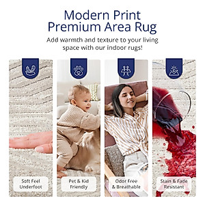 Abani Terra Cream 5' x 8' Area Rug for Living Room, Bedroom - Geometric Lines Pattern - Durable & Easy to Clean