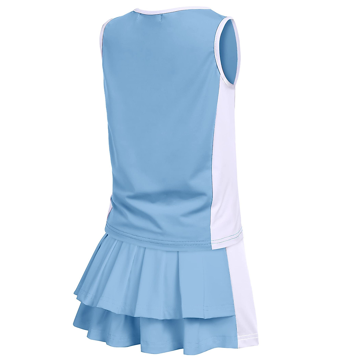 Zaclotre Girls Tennis Golf Dress Outfit Sleeveless Tank Top and Skorts Sets Sport Skirt with Shorts Light Blue