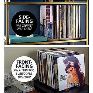Durable Vinyl Record Storage Holder for 75 LPs, Solid Walnut Vinyl Record Stand with Built-in Now Playing Display, Sleek Vinyl Record Holder & Display for Albums