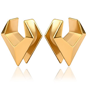 Atomhole Rhombus Saddle Ear Tunnels Plugs 316 Stainless Steel Ear Gauges Hypoallergenic Earrings for Ears Expander Stretcher Piercing Body Jewelry 2PCS 2g-1" (6mm-25mm)