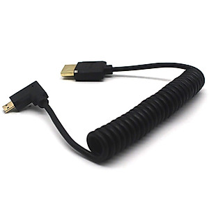 MOTONG Standard 4K HDMI 2.0 to Micro HDMI Cable, Coiled Micro HDMI Male 90 Degree Left Angle to HDMI 2.0 Male Cable Cord 4K@60Hz(1.2M, M to M Left Angle)