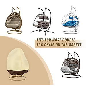 HEPOVER Egg Chair Cover Double - 91x87 Inch Patio Hanging Egg Chair Cover 420D Oxford Durable Waterproof Outdoor Chair Cover for Porch Wicker Egg Swing with Zipper
