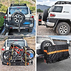 Basket Trailer Hitch Cargo Carrier 60"x 21" Folding Trailer Hitch Luggage Rack with Cargo Bag and Net, 550 LBS Capacity Vehicle Cargo Carriers Hitch Mount Fit 2" Receiver for SUV, Truck, Car
