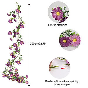 HO2NLE Silk Flower Garland Artificial Sunflower Garland Daisy Flowers Fake Hanging Vines Spring Daisy Garland for Mantle Wall Home Party Wedding Indoor Outdoor Decor Purple