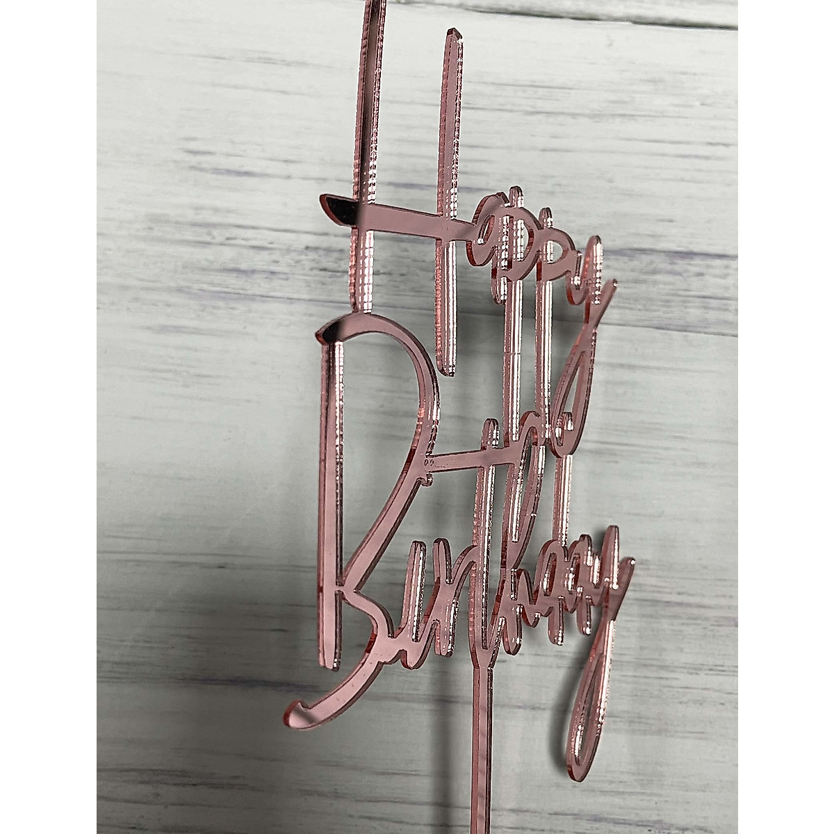 Happy Birthday Cake Topper for Birthday Party Decorations (Mirror Rose Gold Acrylic)