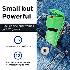 mace Brand Pocket Pepper Spray (Neon Green) – Accurate 10’ Powerful Pepper Spray with Flip Top Safety Cap, Leaves UV Dye on Skin – Great for Self-Defense