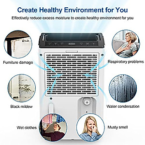1500 Sq.ft Dehumidifiers for Home Basements, Aiusevo 22 Pint Dehumidifier for Room, with Auto and Manual Drainage, Intelligent Humidity Control, 3 Operation Modes, Ideal for RV, Bathroom