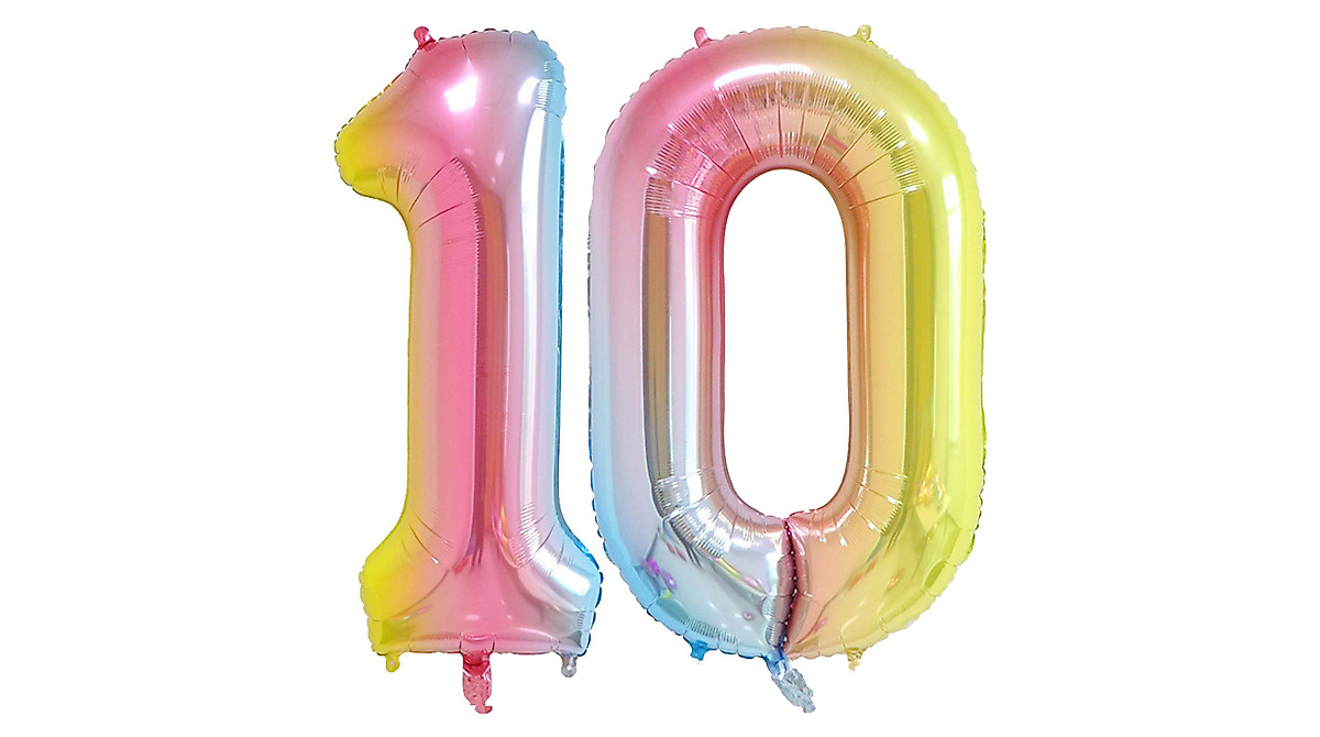 40" Rainbow Number 10 Balloons - Perfect for Parties