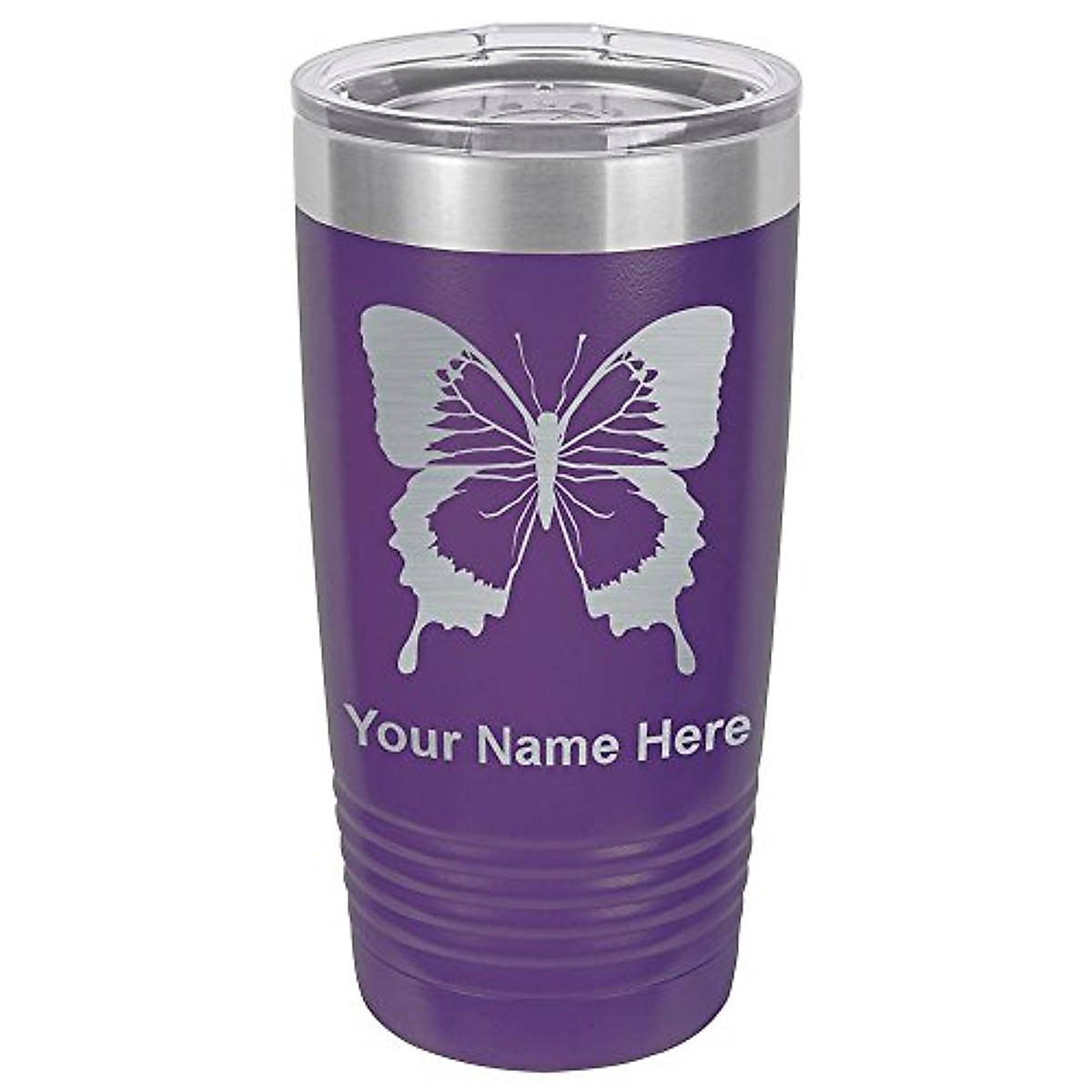 LaserGram 20oz Vacuum Insulated Tumbler Mug, Swallowtail Butterfly, Personalized Engraving Included (Dark Purple)