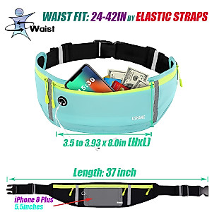 USHAKE Slim Running Belt, Workout Fanny Pack for Men Women,Exercise Waist Pack for Apple iPhone Holder, Runner Belt for Running Walking Cycling Camping Gym Mint blue