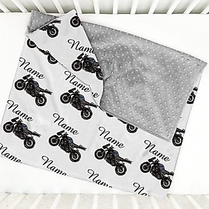 Custom Motorcycle Soft Minky Baby Blankets with Name, Personalized Dirt Bike Baby Blanket for Boys Kids, Motocross Name Blanket, Soft Plush Toddler Blankets for Infant Babies